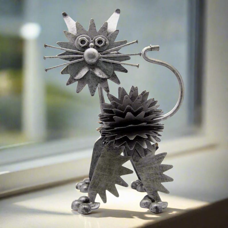 Metal Cat Sculpture, Cat Figurine, Cat Statue, Scrap Metal Standing Cat ...