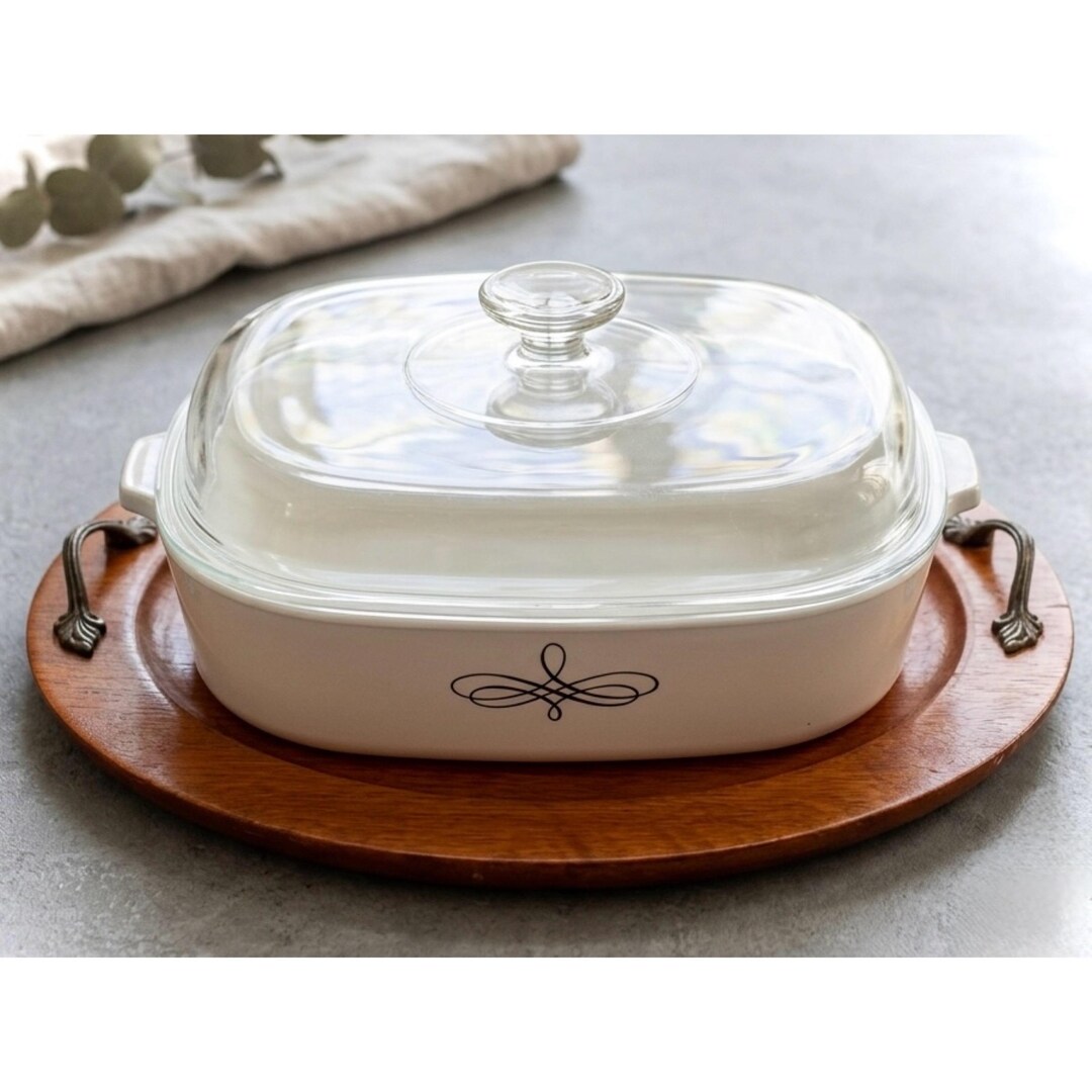 Corning Rare Black Trefoil Blue Scroll Casserole Dish P-12-C W Pyrex ...