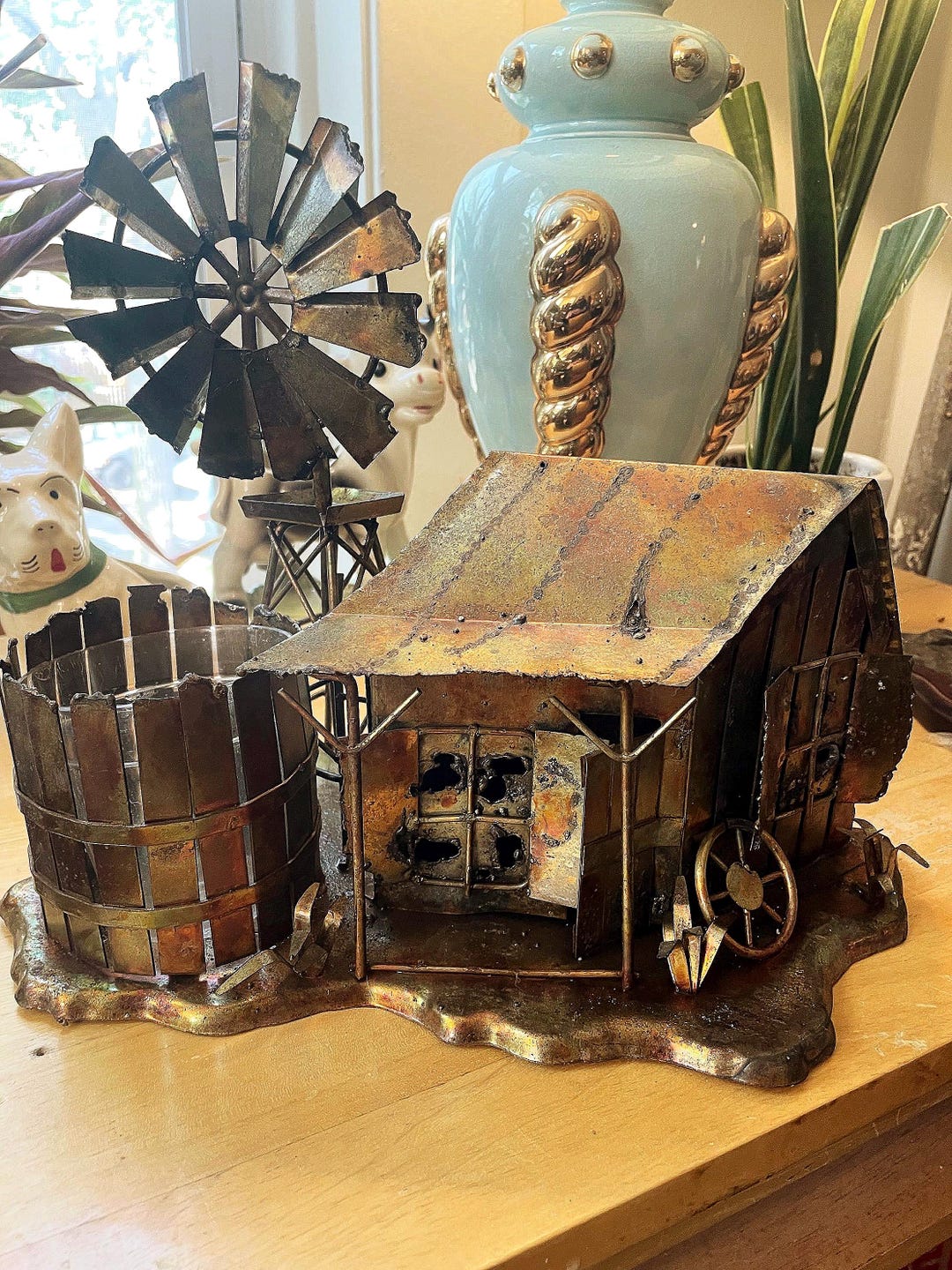 Vintage Brass Windmill Sculpture: 1974 Beachcombers Folk Art Western ...