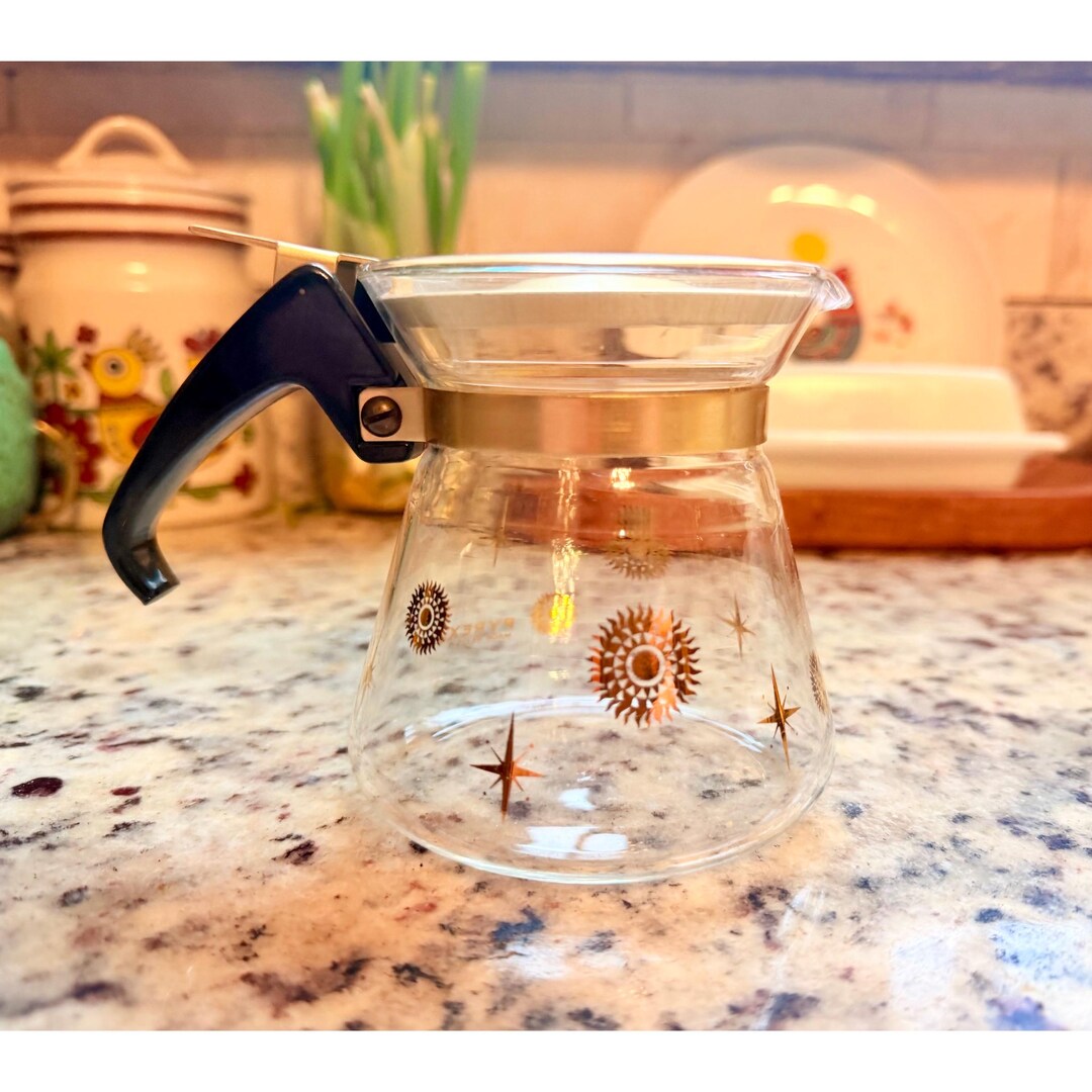 Vintage Pyrex Coffee Carafe | Atomic Starburst Gold, Mid-century Modern ...