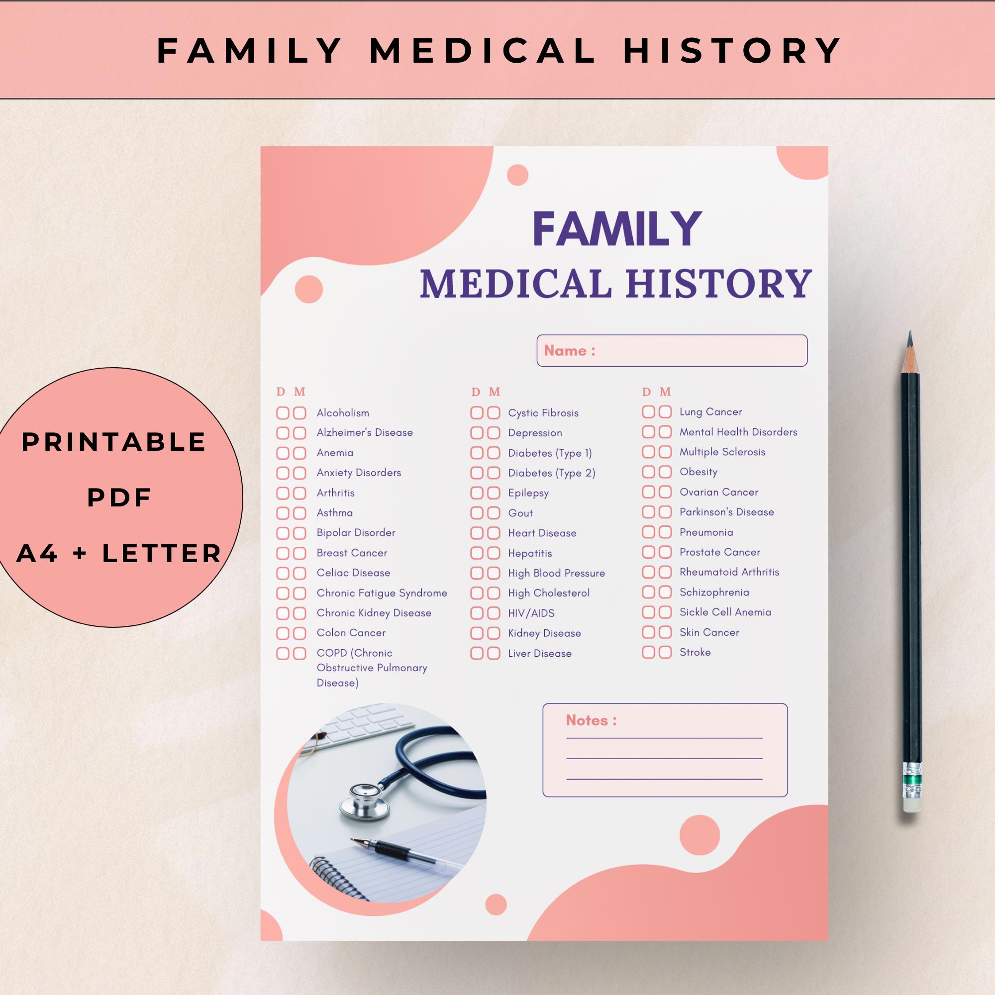 Family Medical History Checklist Printable: A4/US Letter (digital ...