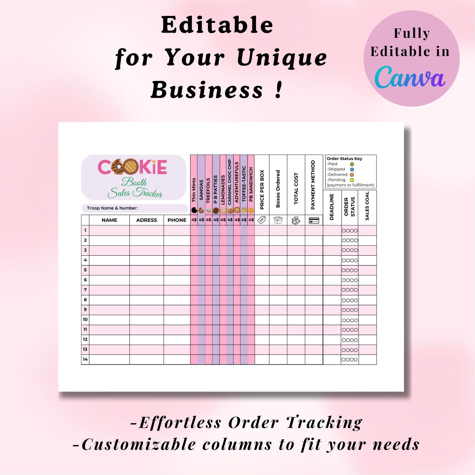 Girl Scout Cookie Booth Sales Tracker: Printable Editable PDF - Etsy