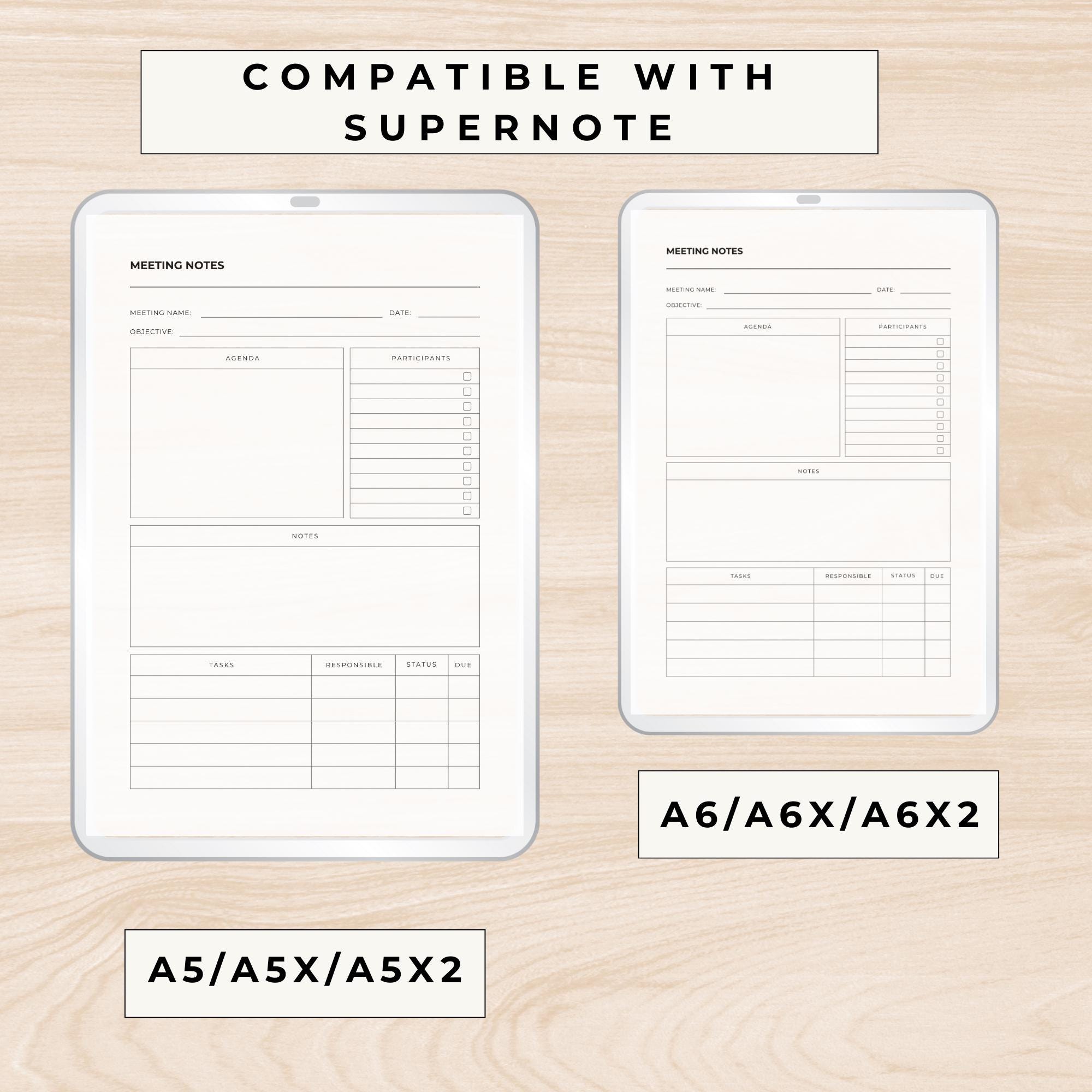 Meeting Notes Template for Supernote, Digital Notebook, Meeting Minutes ...