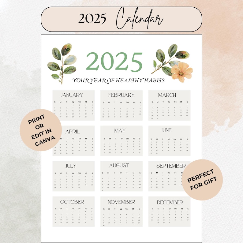 Editable 2025 Calendar Template | Fully Editable for Free in Canva ...
