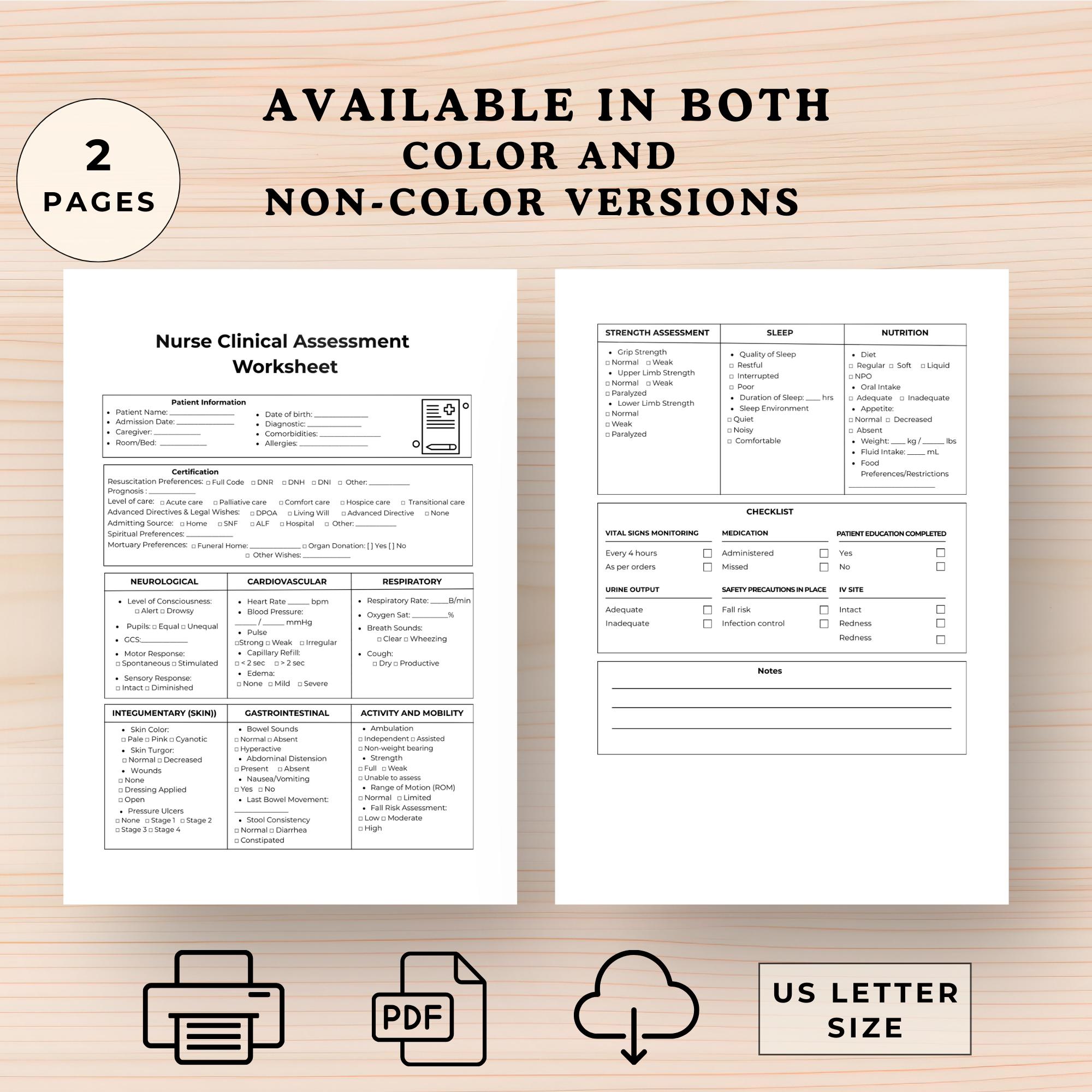 Hospice Nurse Cheat Sheet, Printable Assessment Form, Nurse Checklist ...
