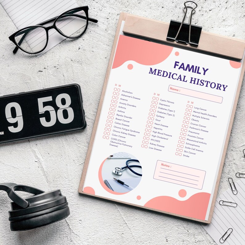 Family Medical History Checklist Printable: A4/US Letter (digital ...