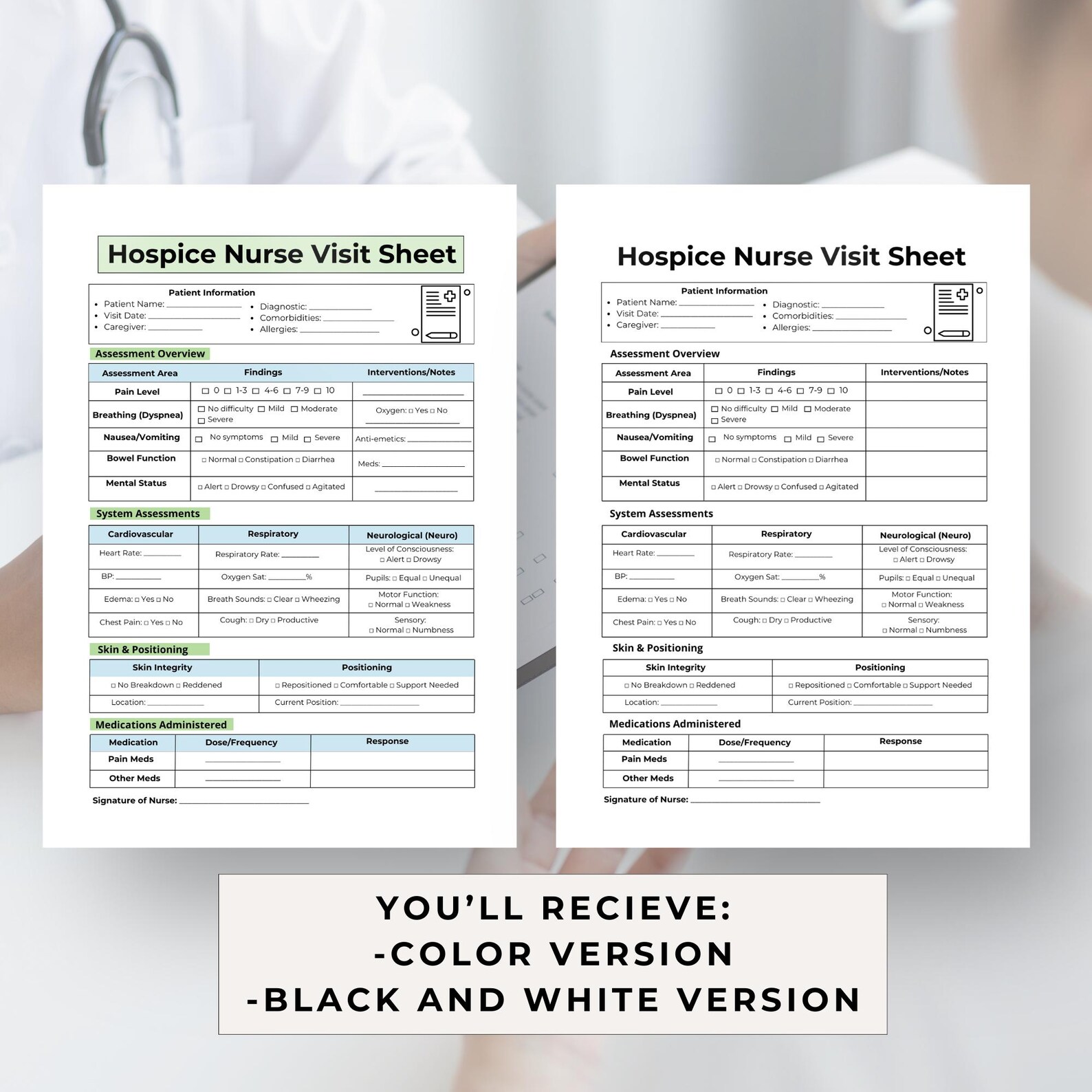 Hospice Nurse Cheat Sheet: Visit Assessment Form (PDF) - Etsy