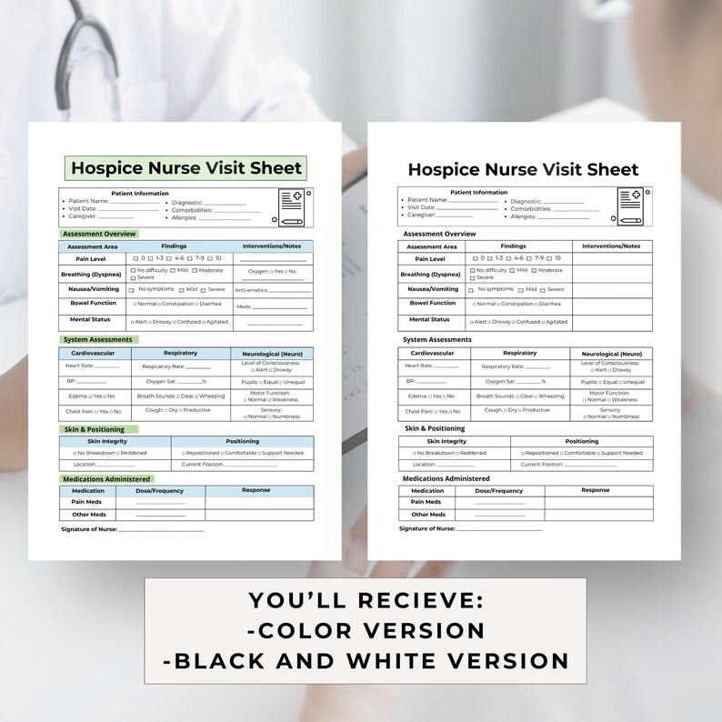 Hospice Nurse Cheat Sheet: Visit Assessment Form (PDF) - Etsy