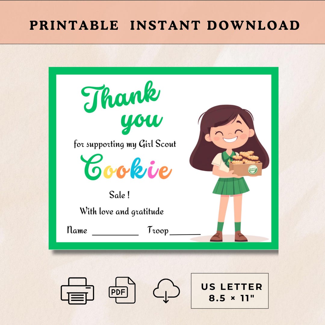 Girl Scouts Thank You for Your Order, Editable Cookie Tags, Printable ...