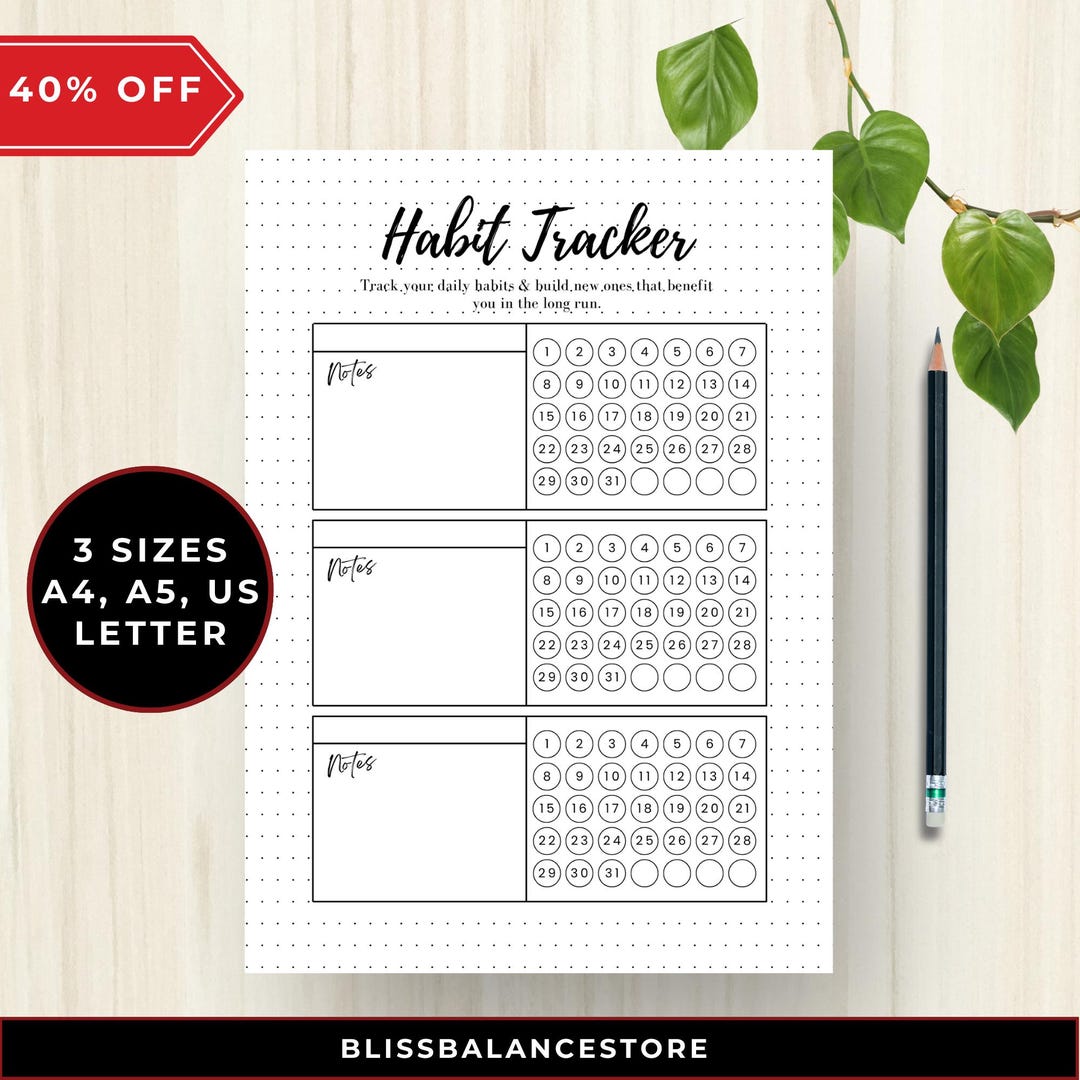 Printable Habit Tracker: A4, A5, US Letter Sizes (digital Download) - Etsy