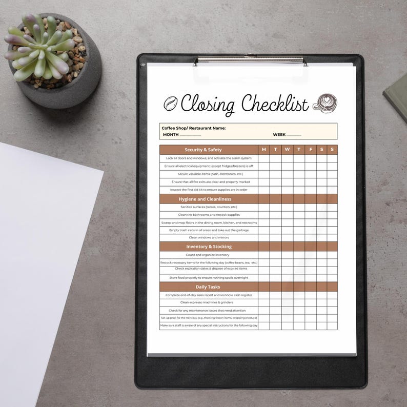 Coffee Shop Opening & Closing Checklist: Editable Restaurant Guide ...