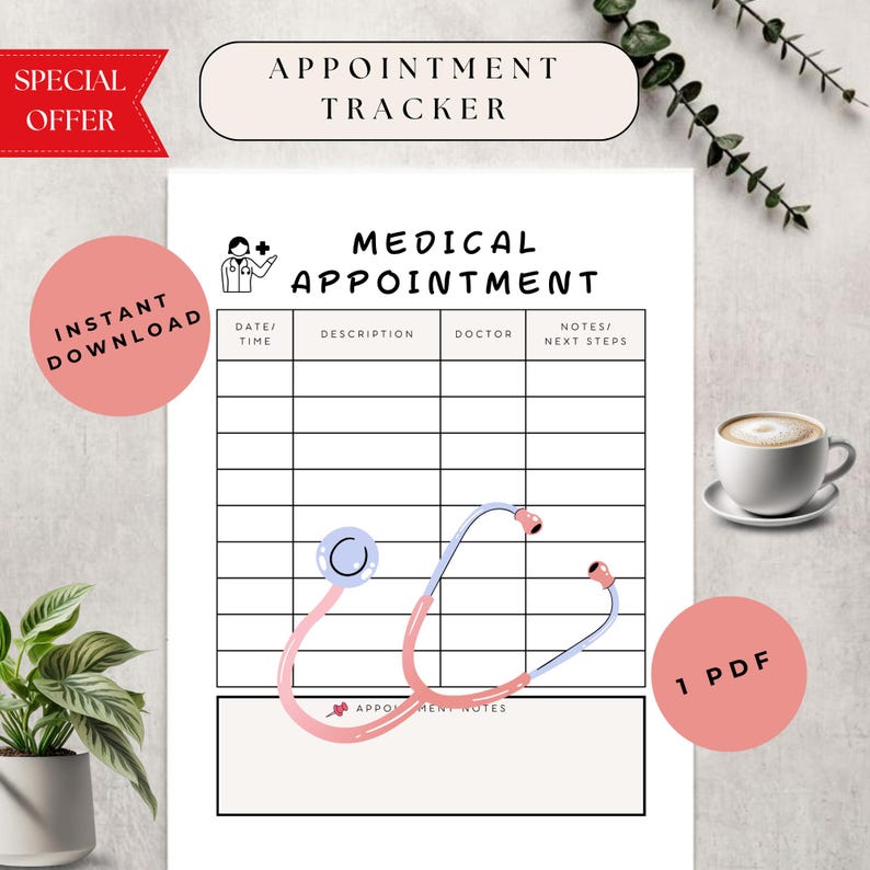 Printable Medical Appointment Tracker | Minimalist One-page Health ...