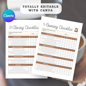 Coffee Shop Opening & Closing Checklist: Editable Restaurant Guide ...