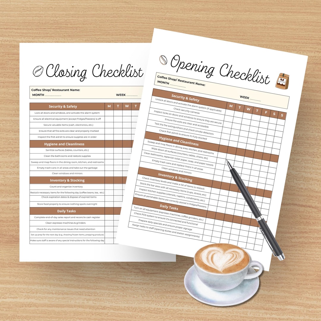 Coffee Shop Opening & Closing Checklist: Editable Restaurant Guide ...