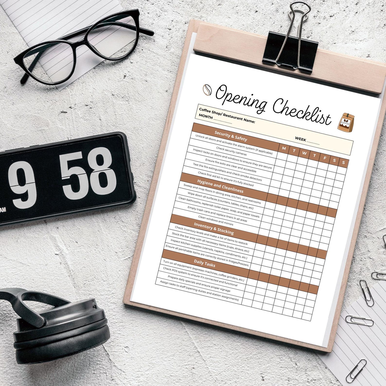Coffee Shop Opening & Closing Checklist: Editable Restaurant Guide ...