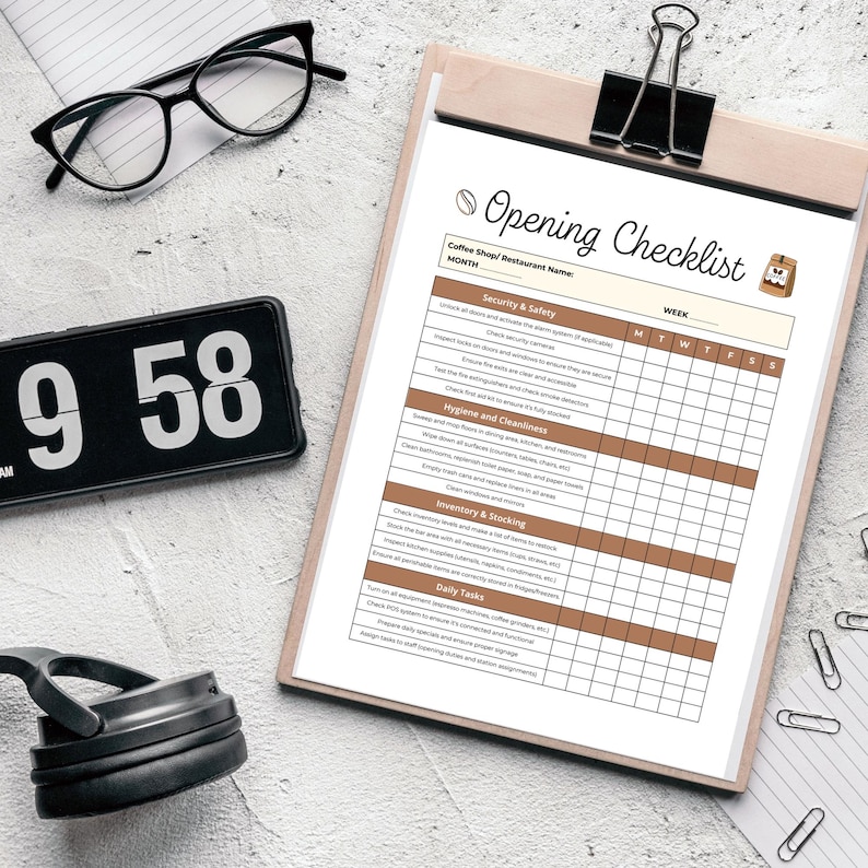 Coffee Shop Opening & Closing Checklist: Editable Restaurant Guide ...