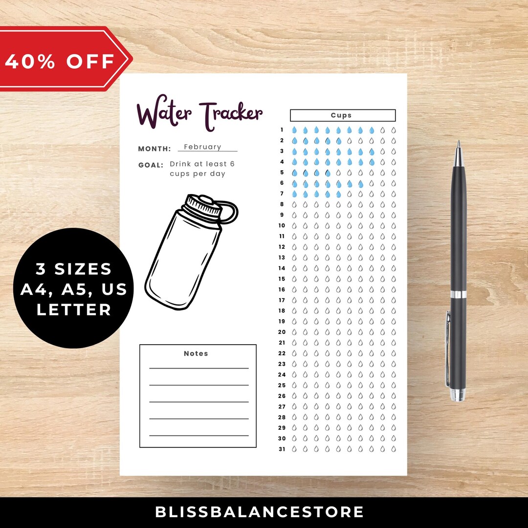 Monthly Water Tracker Printable: Hydration Journal (A4/A5/US Letter) - Etsy