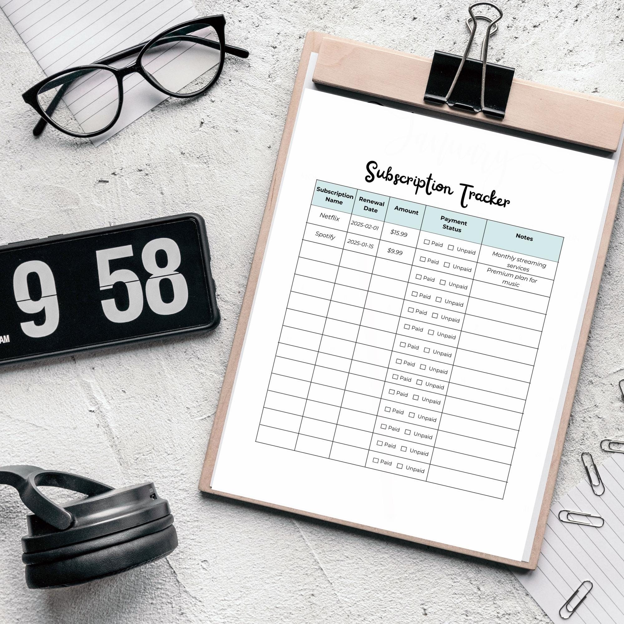 Subscription Tracker Printable: Budget Planner (A4/A5 Letter Size PDF ...