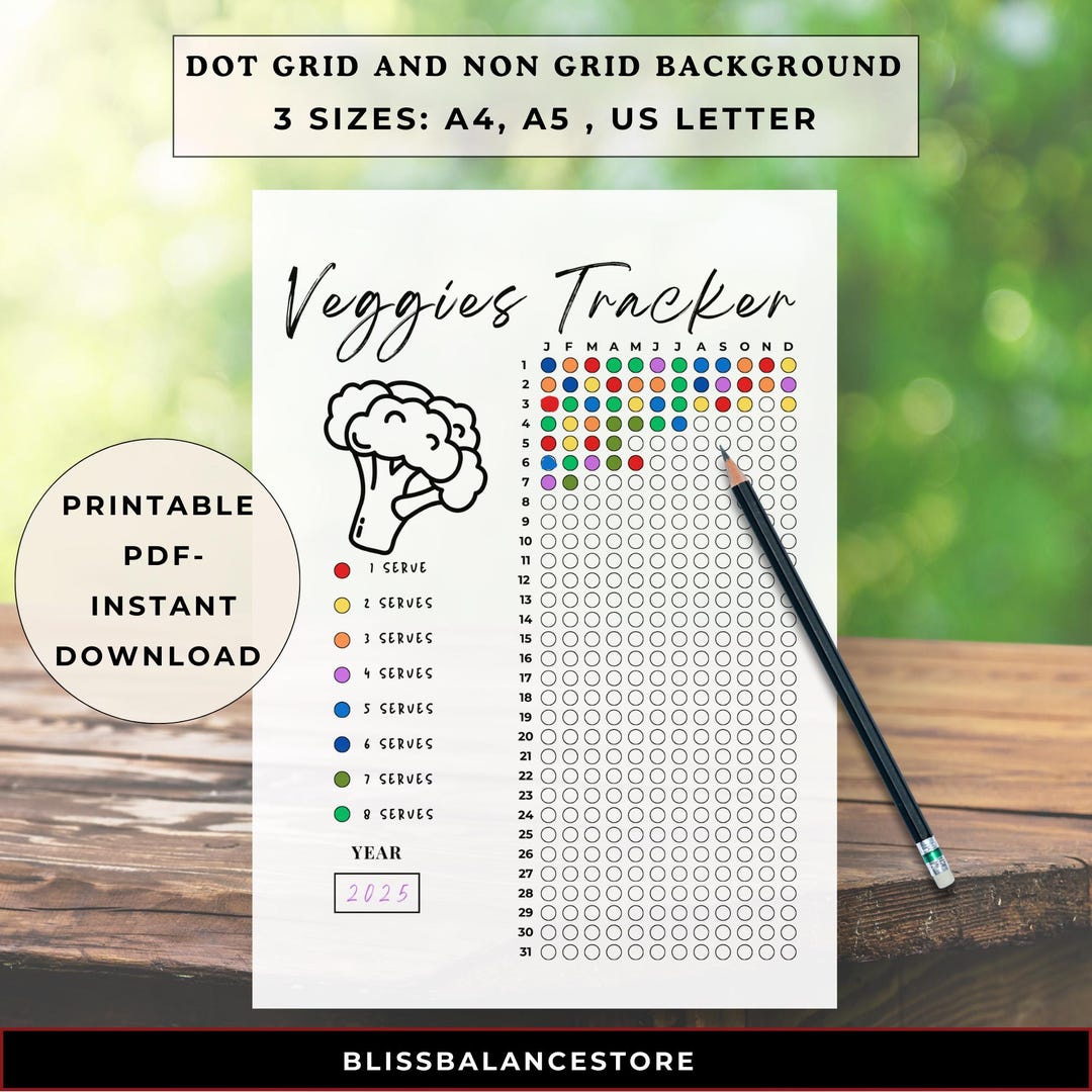 Pre Made Bullet Journal Pages, Printable Veggies Tracker, Digital ...
