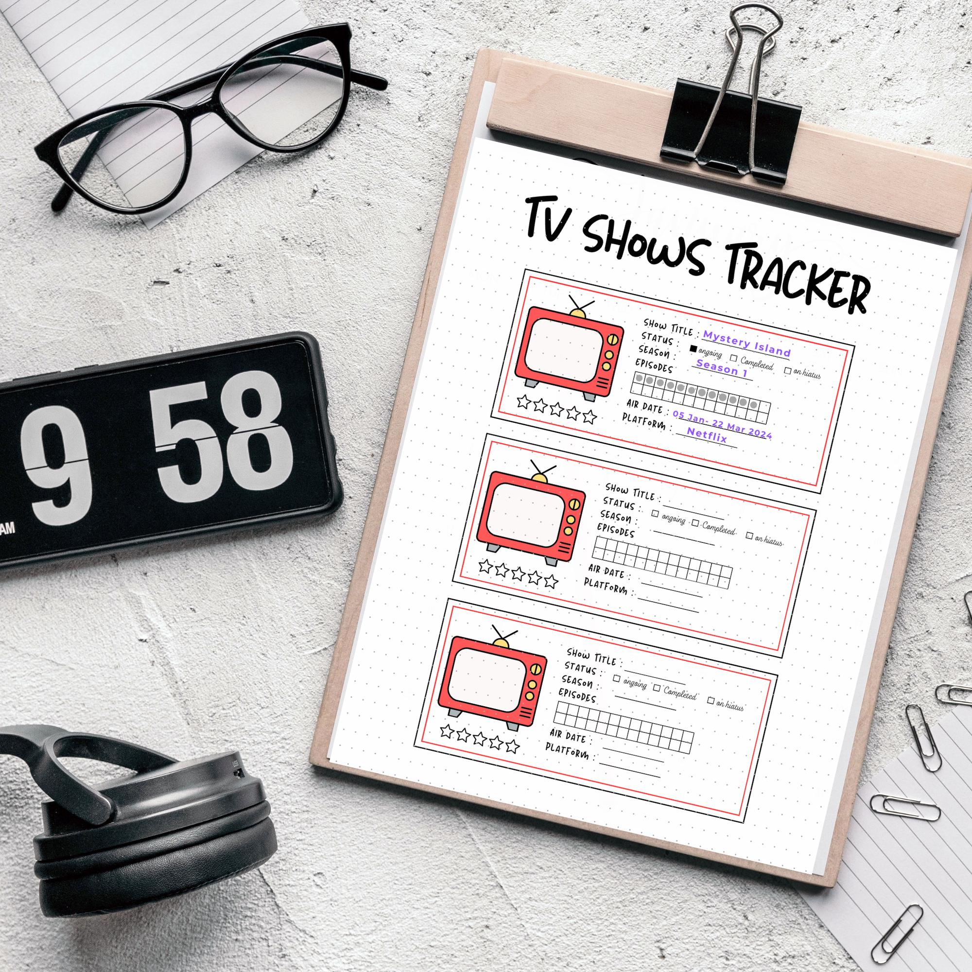 Pre Made Bullet Journal Pages, Printable TV Shows Tracker, Digital ...
