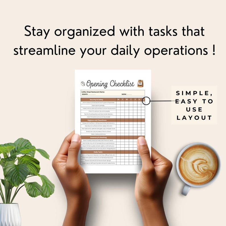 Coffee Shop Opening & Closing Checklist: Editable Restaurant Guide ...
