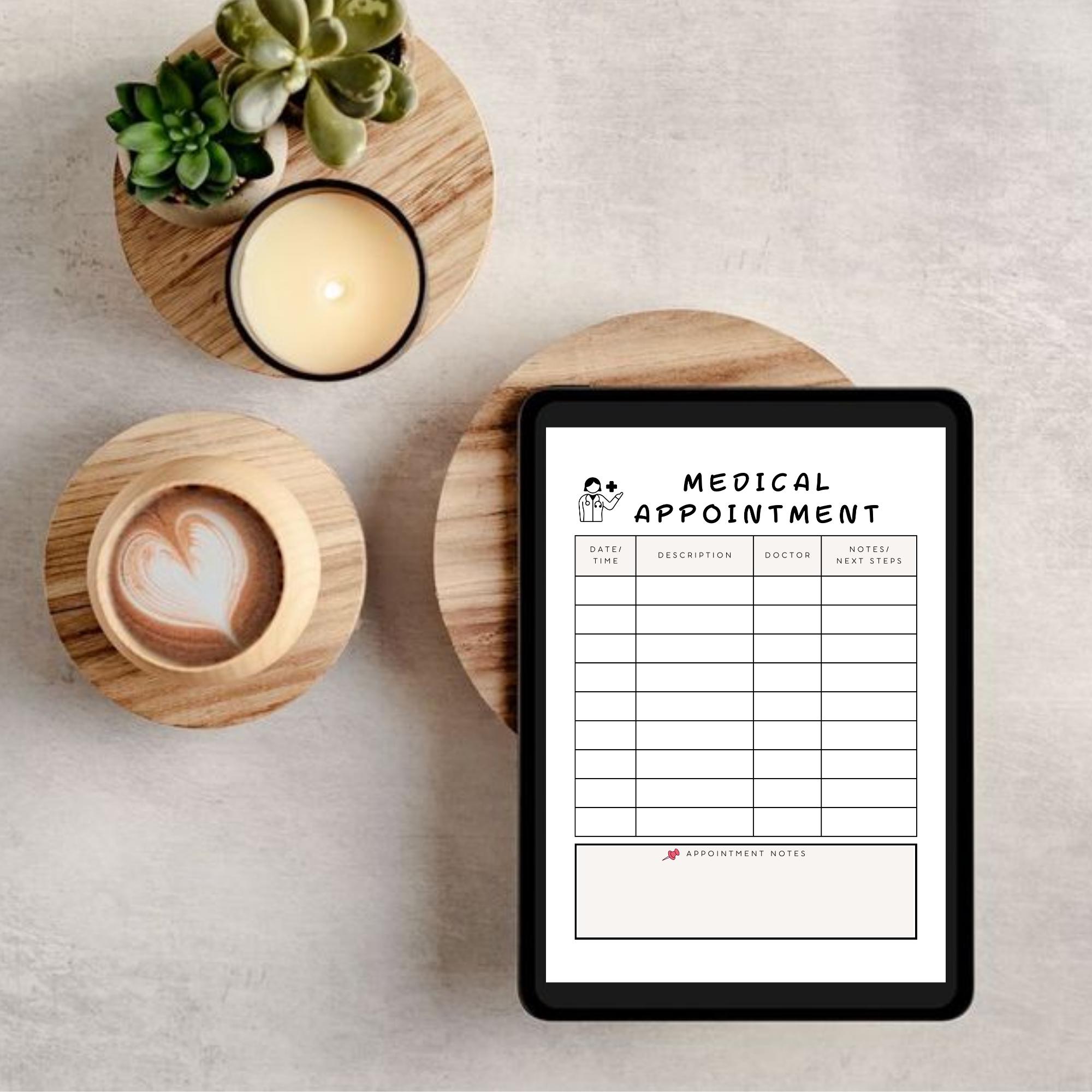 Printable Medical Appointment Tracker | Minimalist One-page Health ...