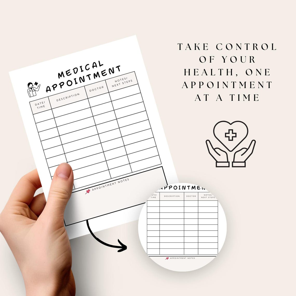 Printable Medical Appointment Tracker | Minimalist One-page Health ...