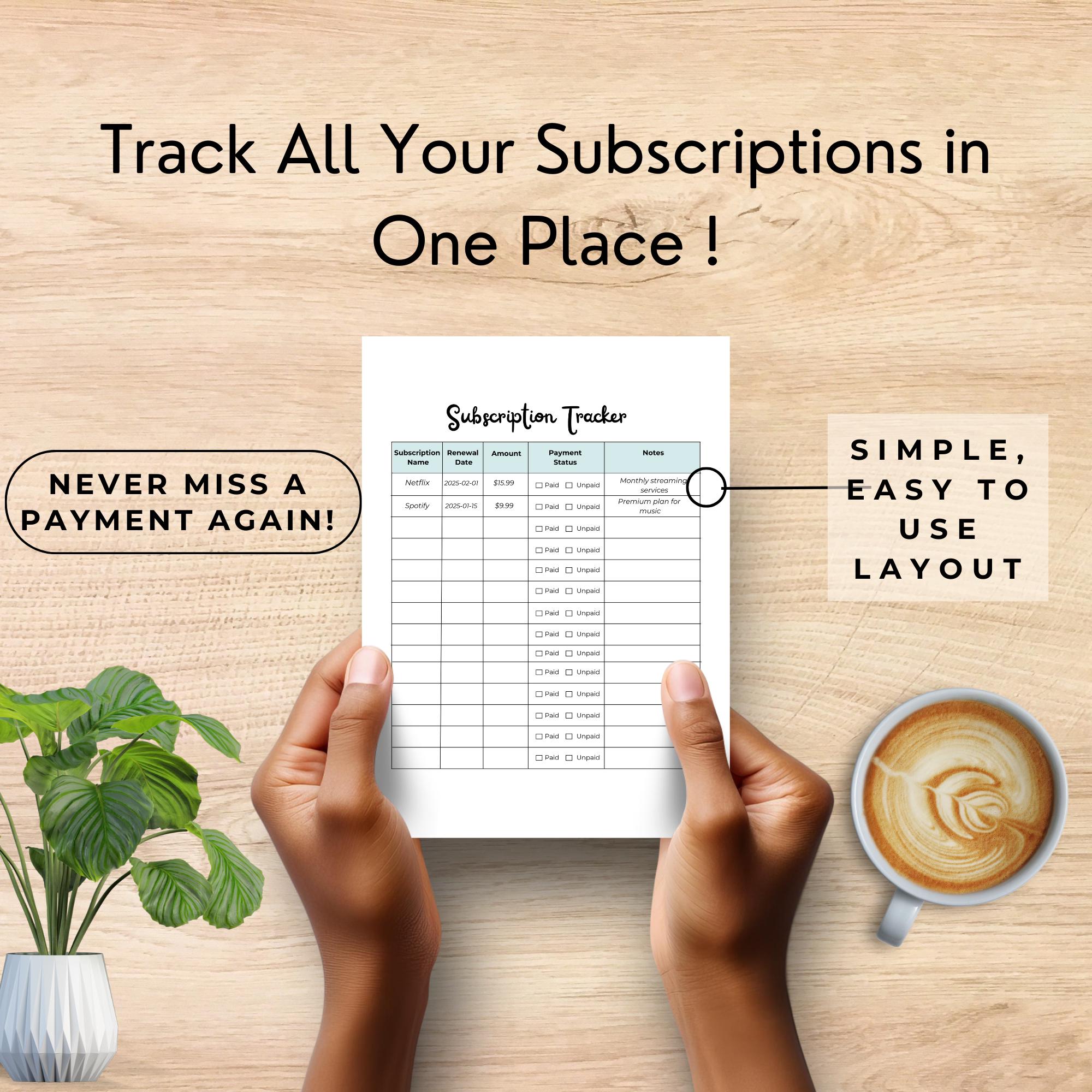 Subscription Tracker Printable | Budget Planner | Bill Tracker ...