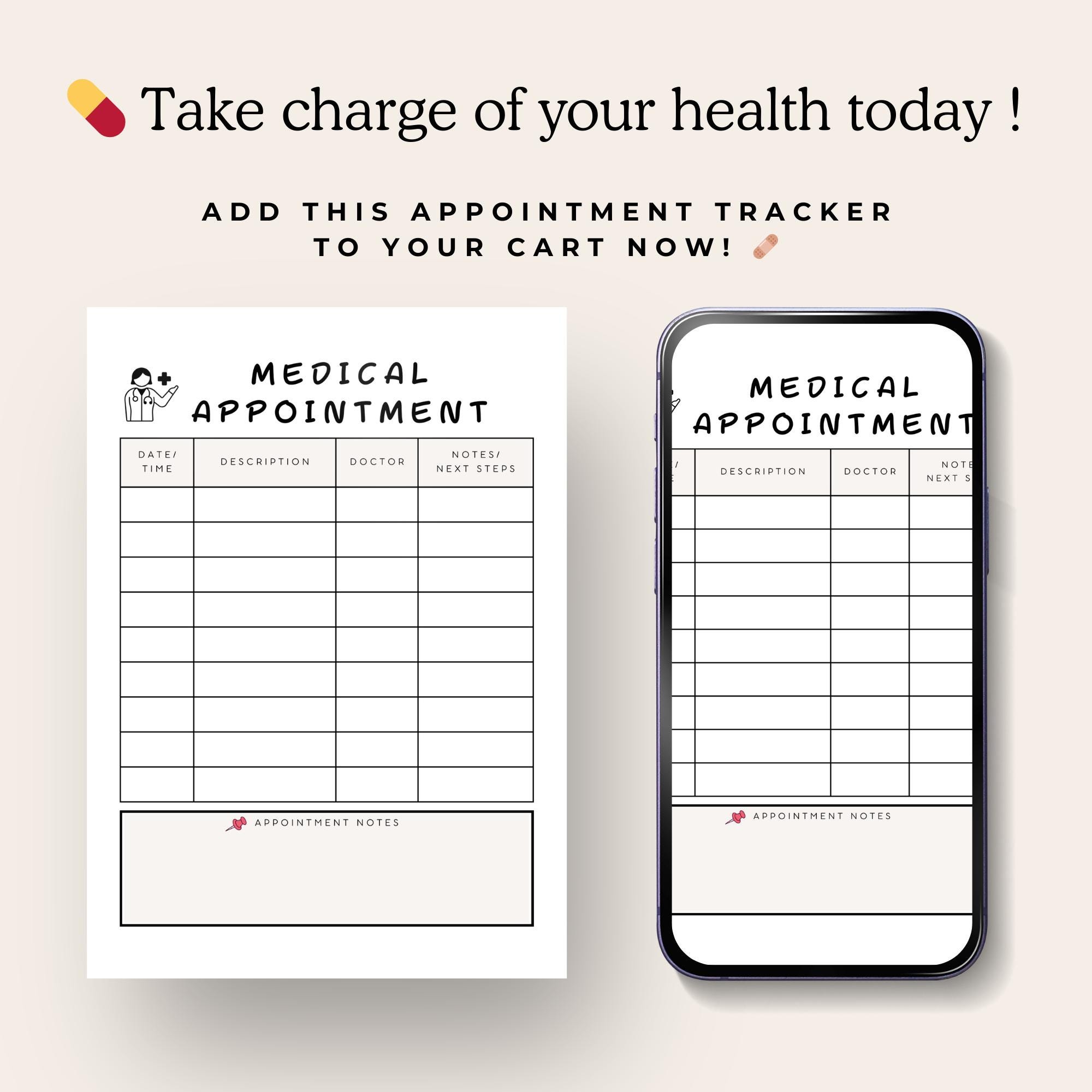 Printable Medical Appointment Tracker | Minimalist One-page Health ...