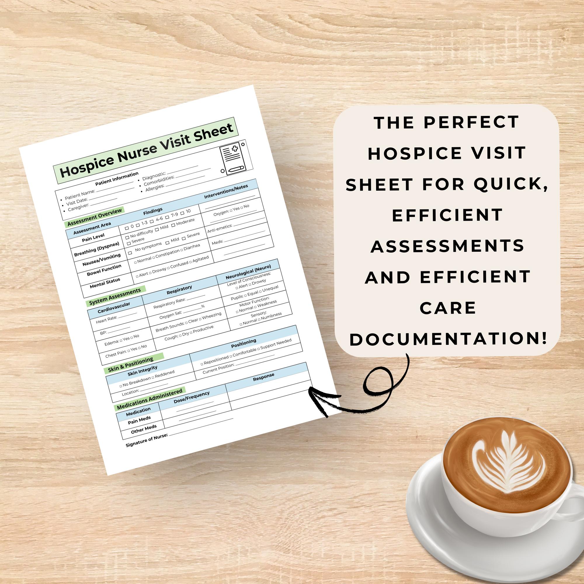 Hospice Nurse Cheat Sheet: Visit Assessment Form (PDF) - Etsy