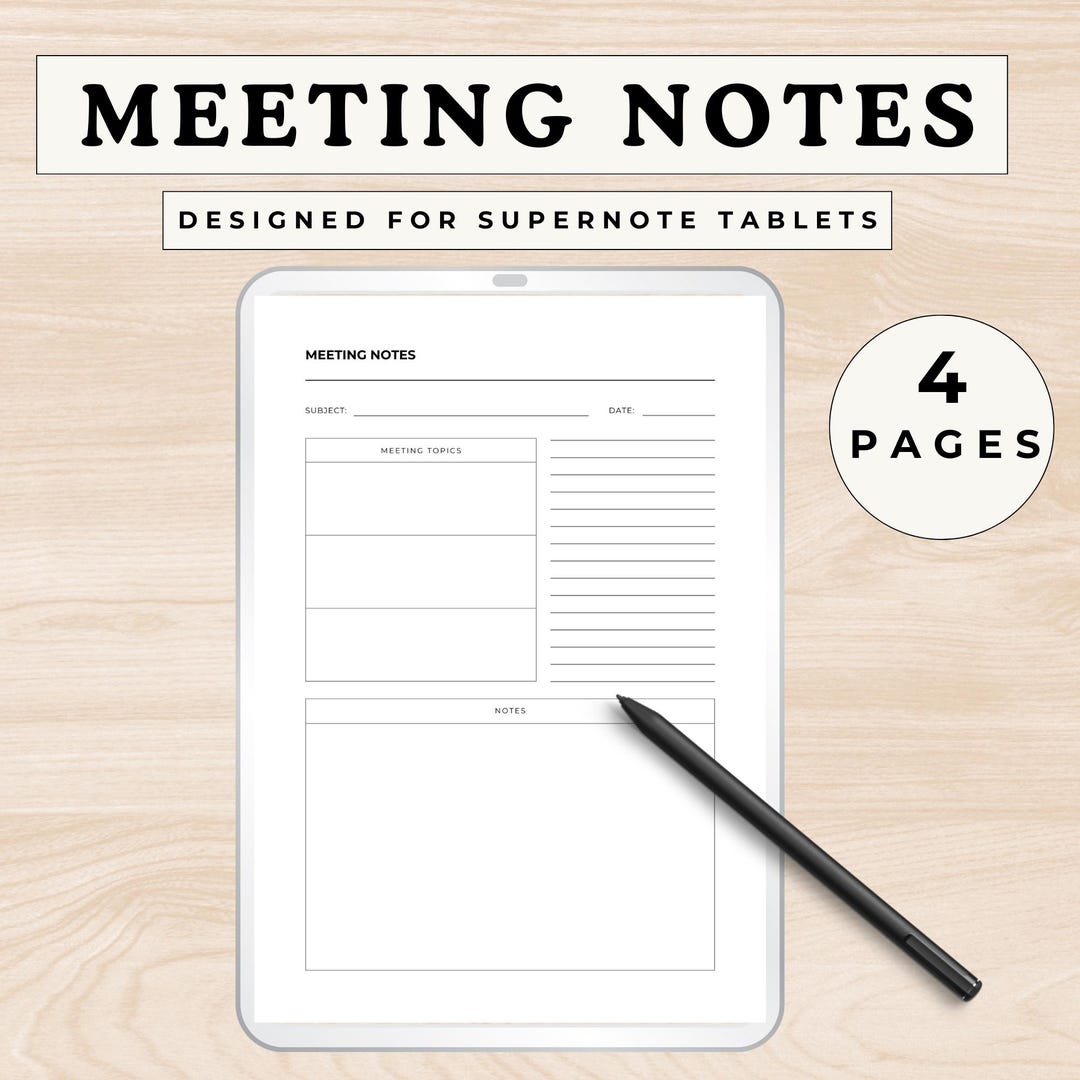 Meeting Notes Template for Supernote, Digital Notebook, Meeting Minutes ...