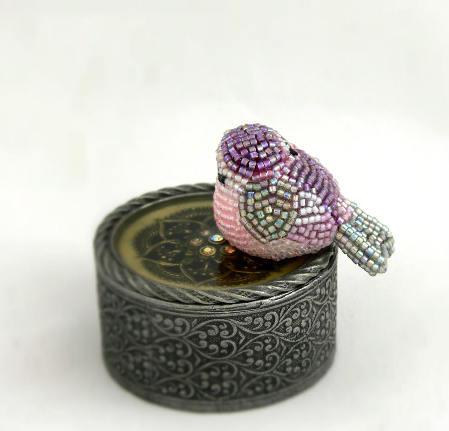 Bird Figurine Pink Beaded Songbird Miniature Animal Totem | Etsy