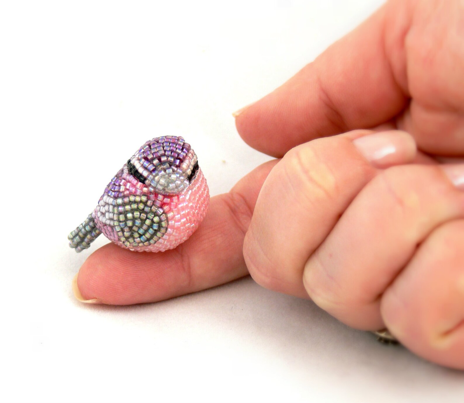 Bird Figurine Pink Beaded Songbird Miniature Animal Totem | Etsy