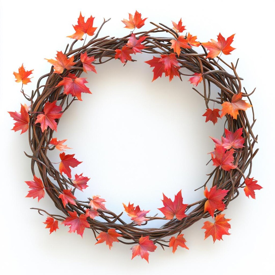 24 Autumn Leaves Wreath Clipart, Fall Foliage Digital Download ...