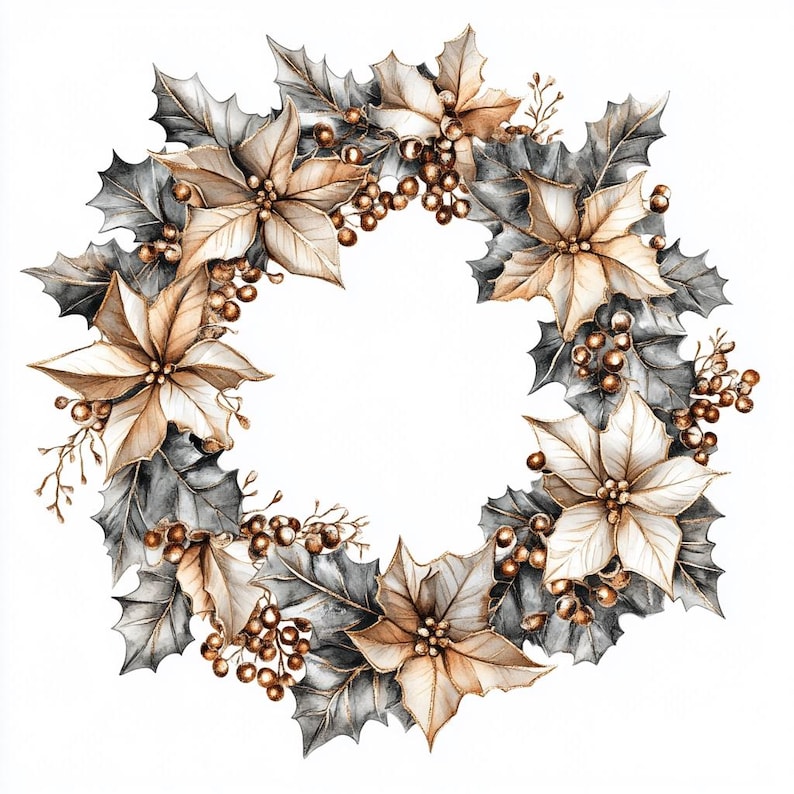 24 Watercolor Christmas Wreath Clipart, Holly Berry Garland Clipart ...