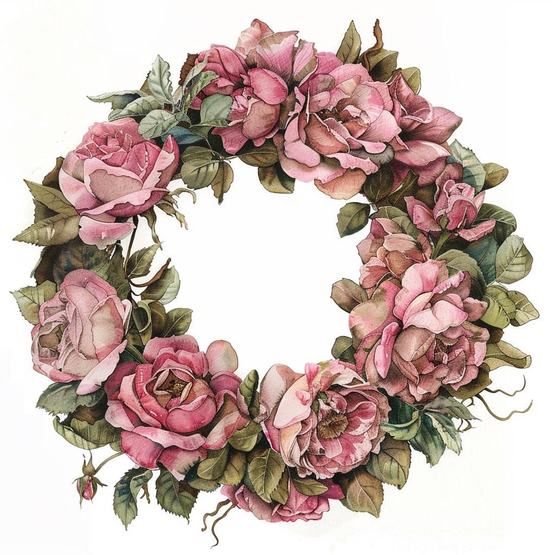 24 Pink Floral Wreath Clipart Download, Vintage Rose Wreath Clipart ...