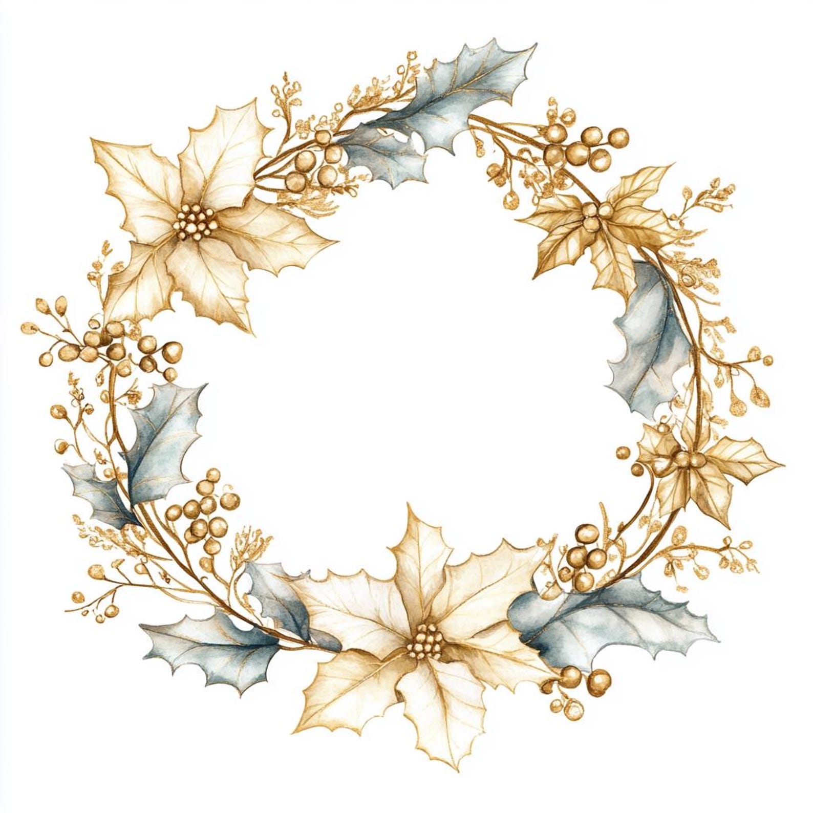 24 Watercolor Christmas Wreath Clipart, Holly Berry Garland Clipart ...