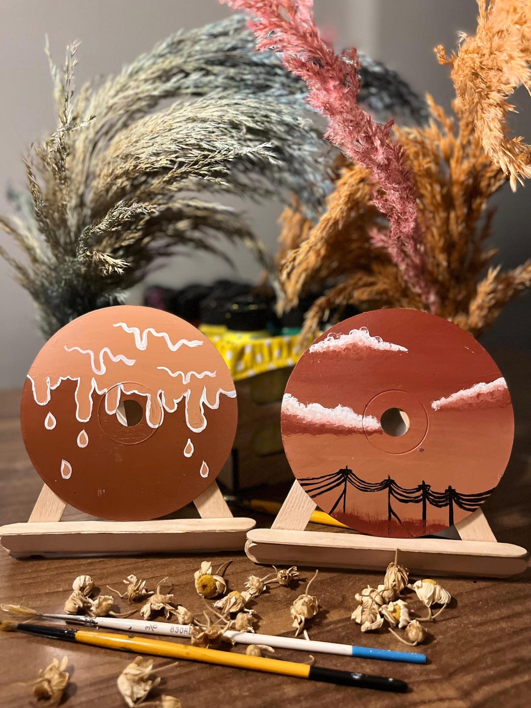 Painted Brown Cd Art, Wall Decor, Hand Painted - Etsy