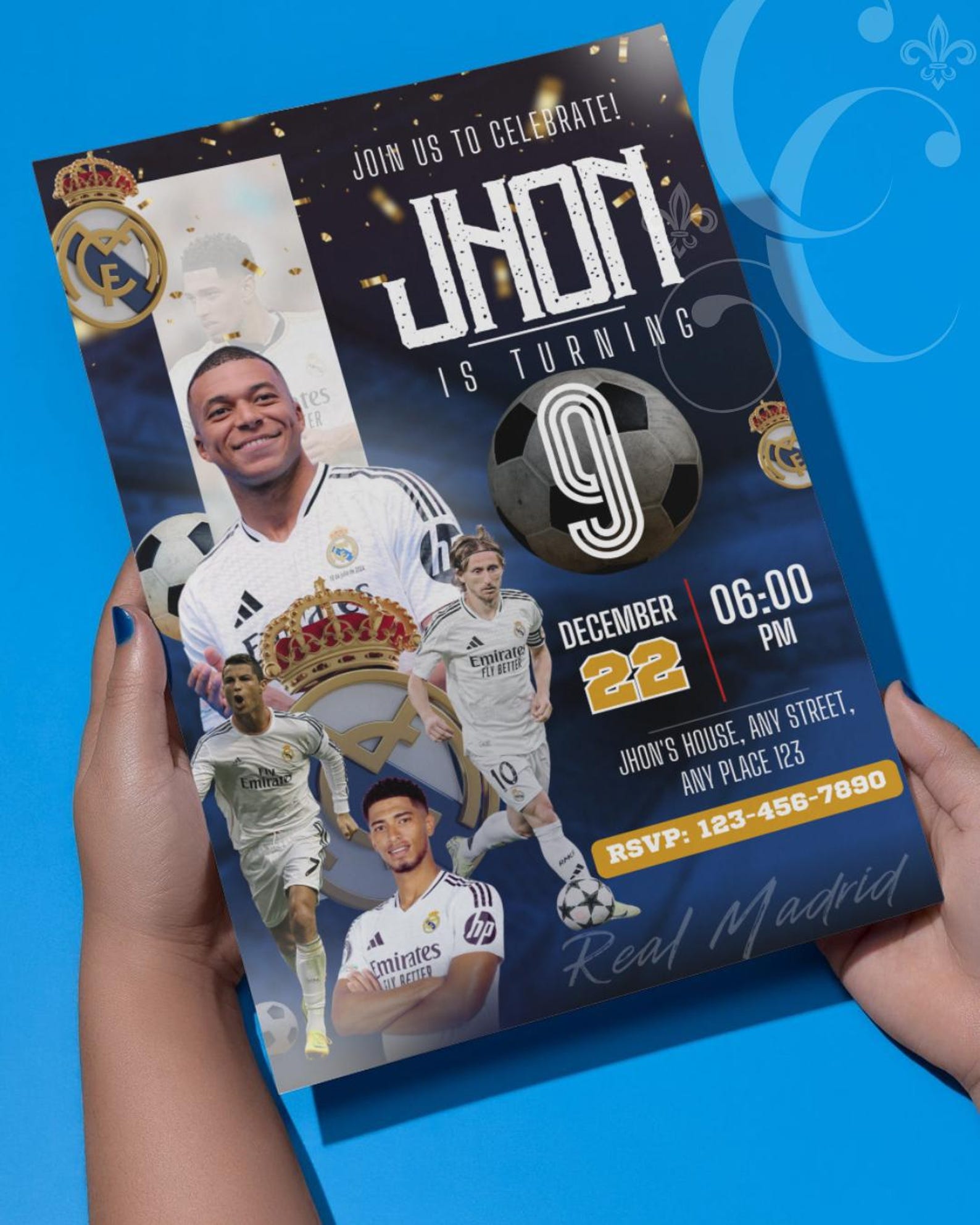Real Madrid Birthday Invitation Template Editable in Canva, Soccer ...