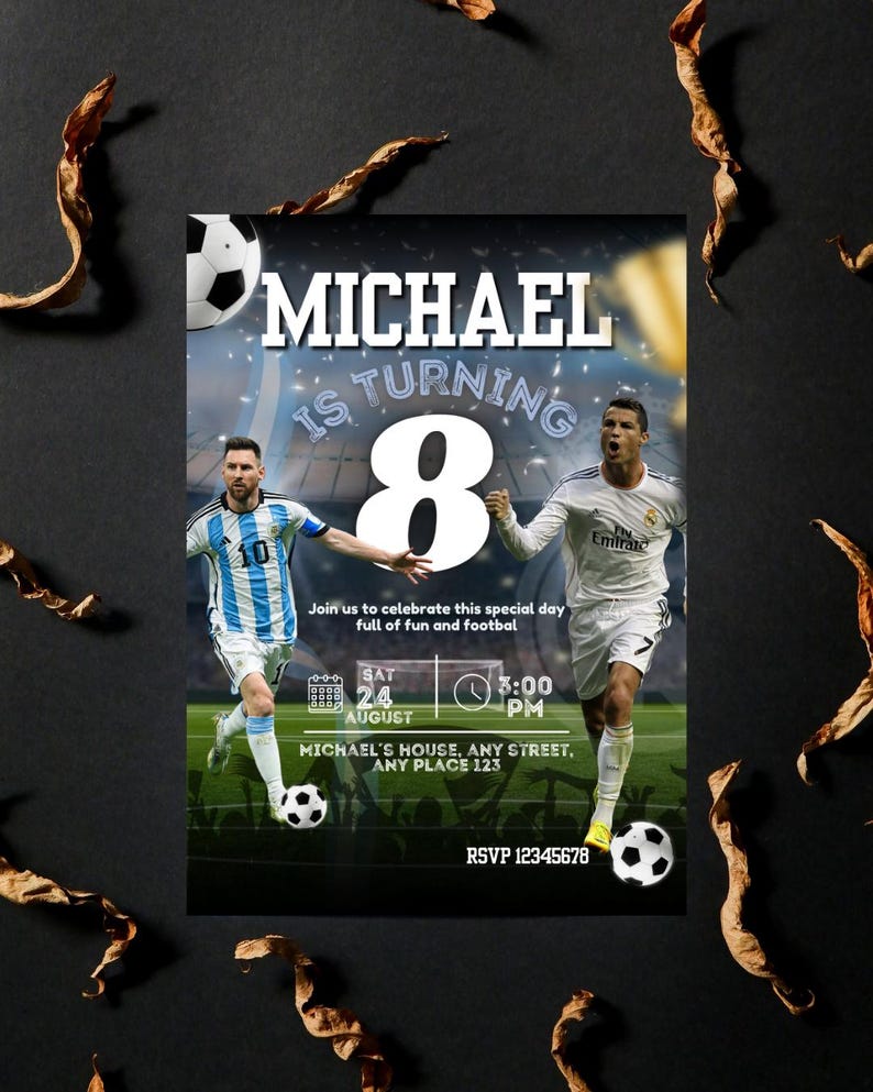 Soccer Birthday Invitation Template: Editable Football Party, Messi ...