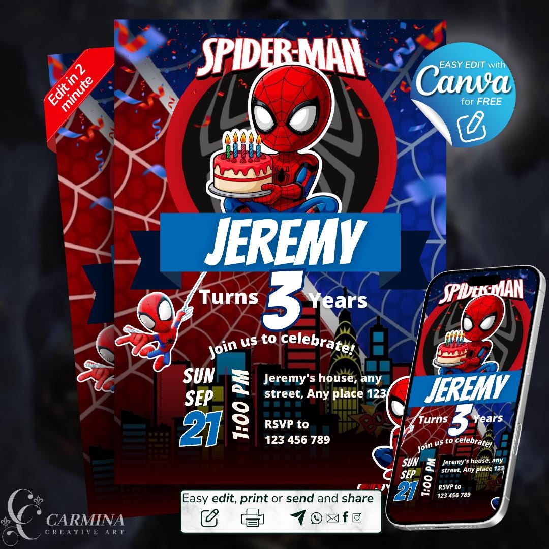 Spider-man Party Invitation | Superhero Birthday Editable Template in ...