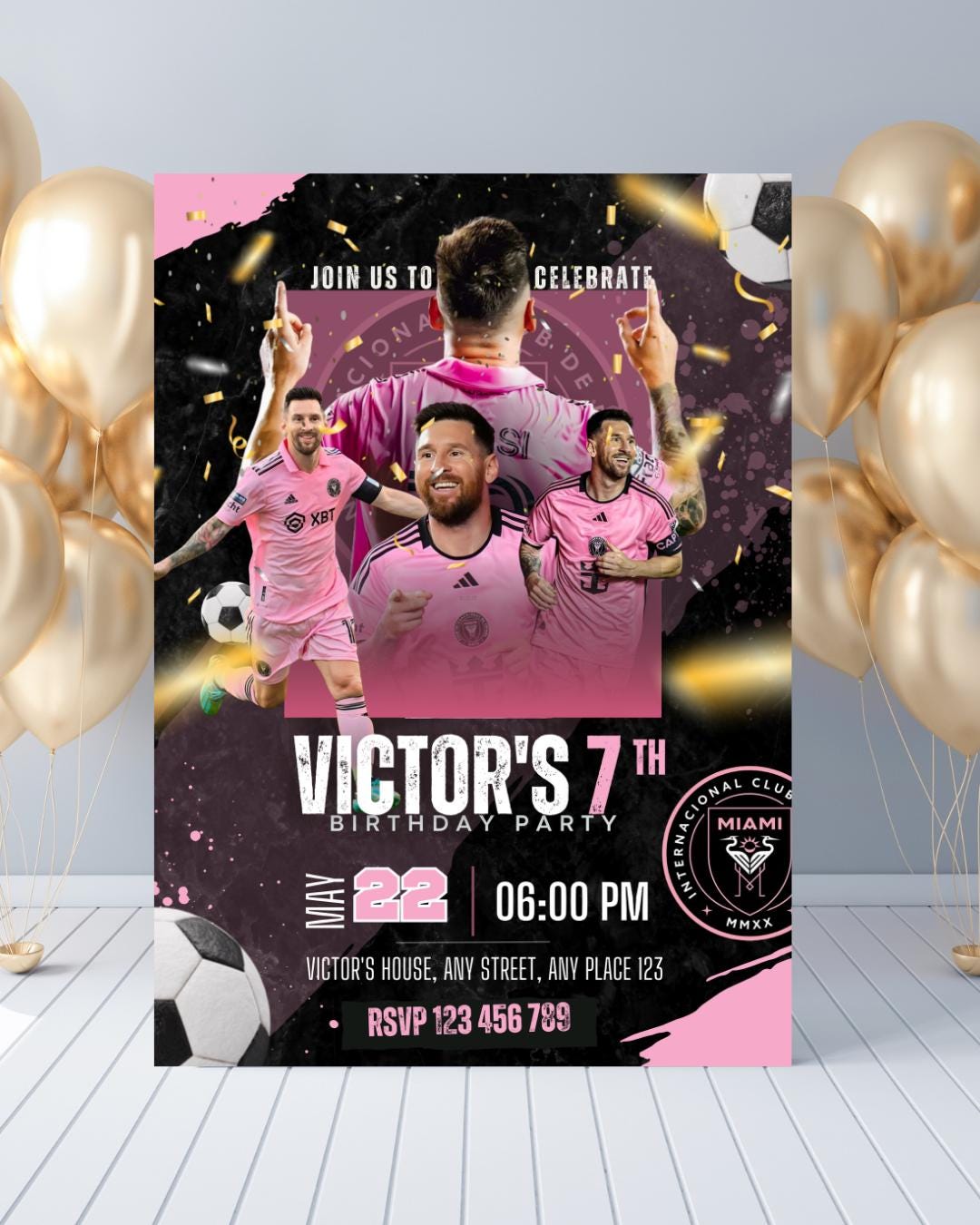 Messi Inter FC Birthday Invitation Template Editable in Canva, Messi ...
