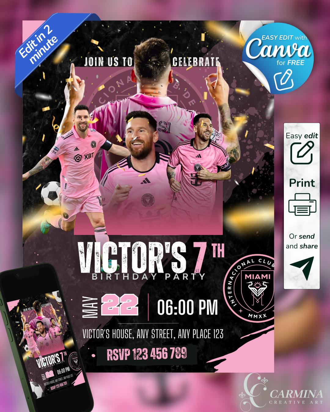 Messi Inter FC Birthday Invitation Template Editable in Canva, Messi ...