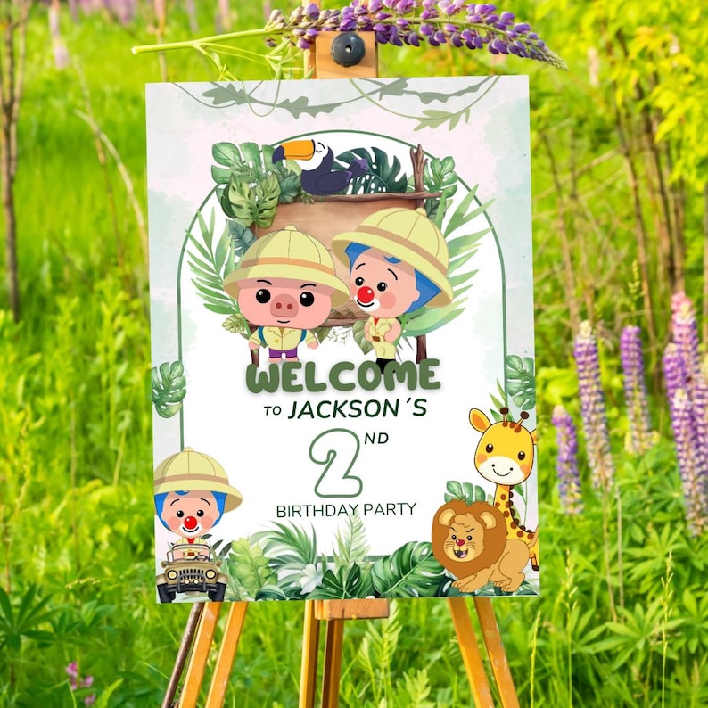 Plim Plim Safari Birthday Welcome Sign: Wild Jungle Theme (editable ...
