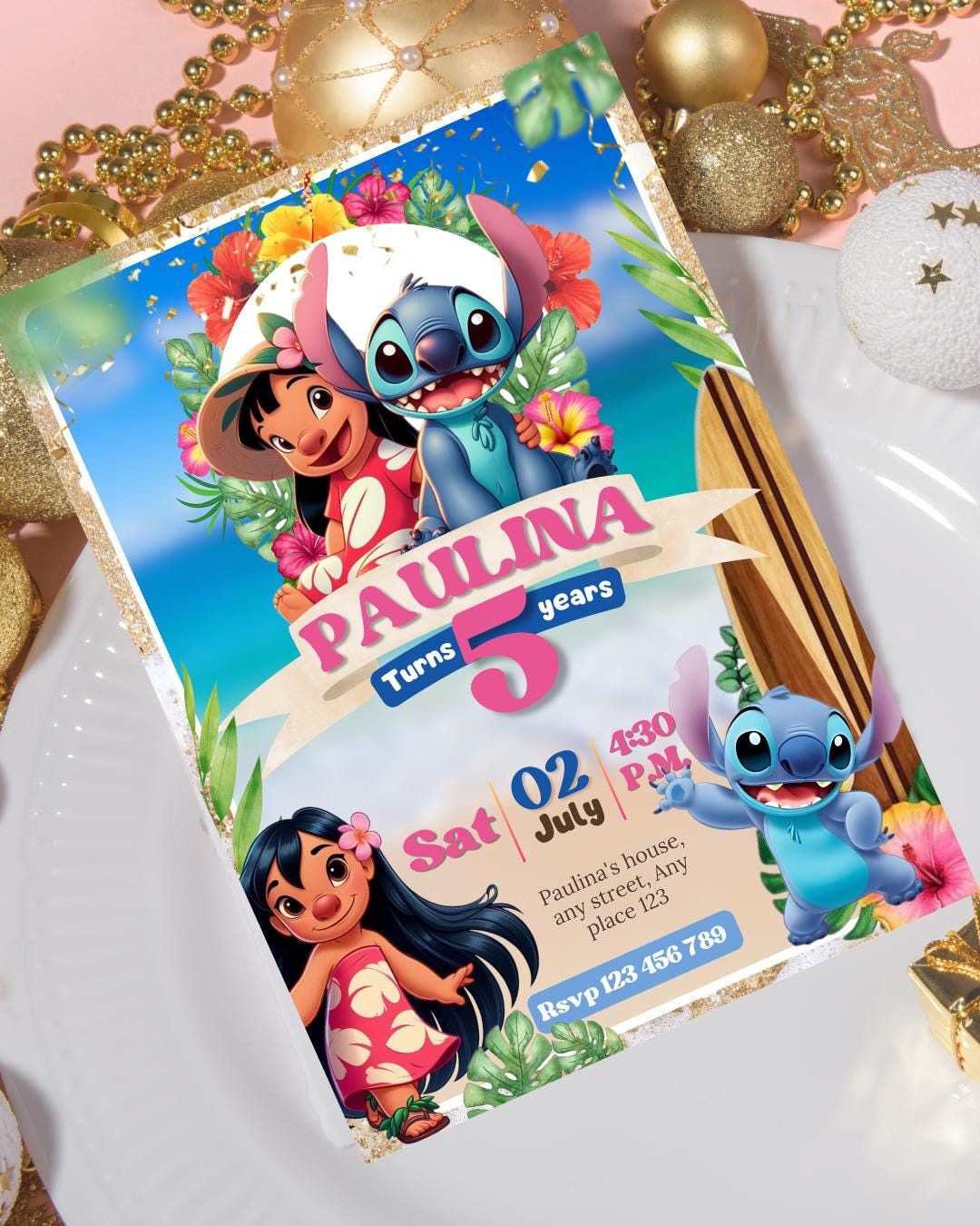 Lilo & Stich Birthday Invitation Template Editable in Canva, Hawaian ...