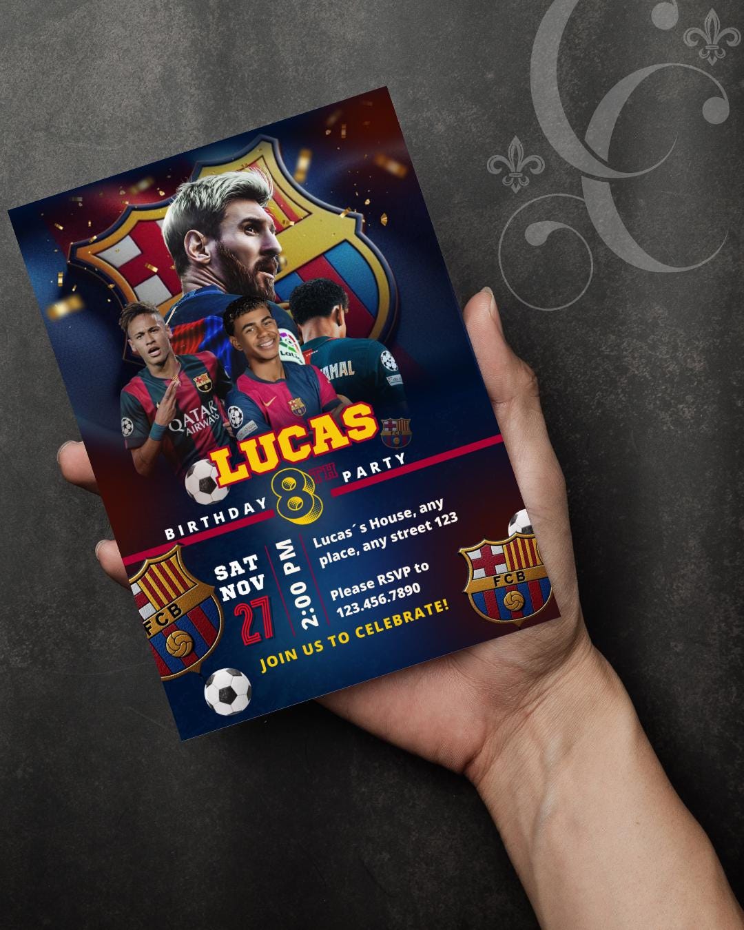 Barcelona FC Birthday Invitation: Editable Soccer Party Template, Messi ...