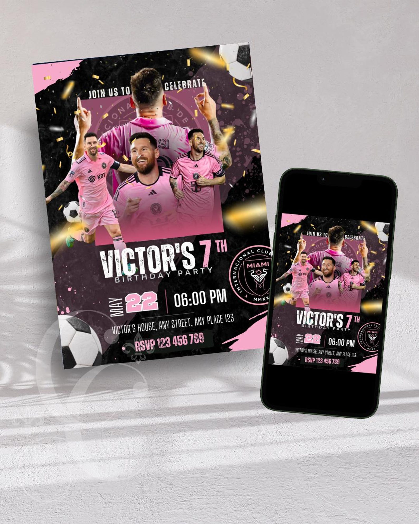 Messi Inter FC Birthday Invitation Template Editable in Canva, Messi ...