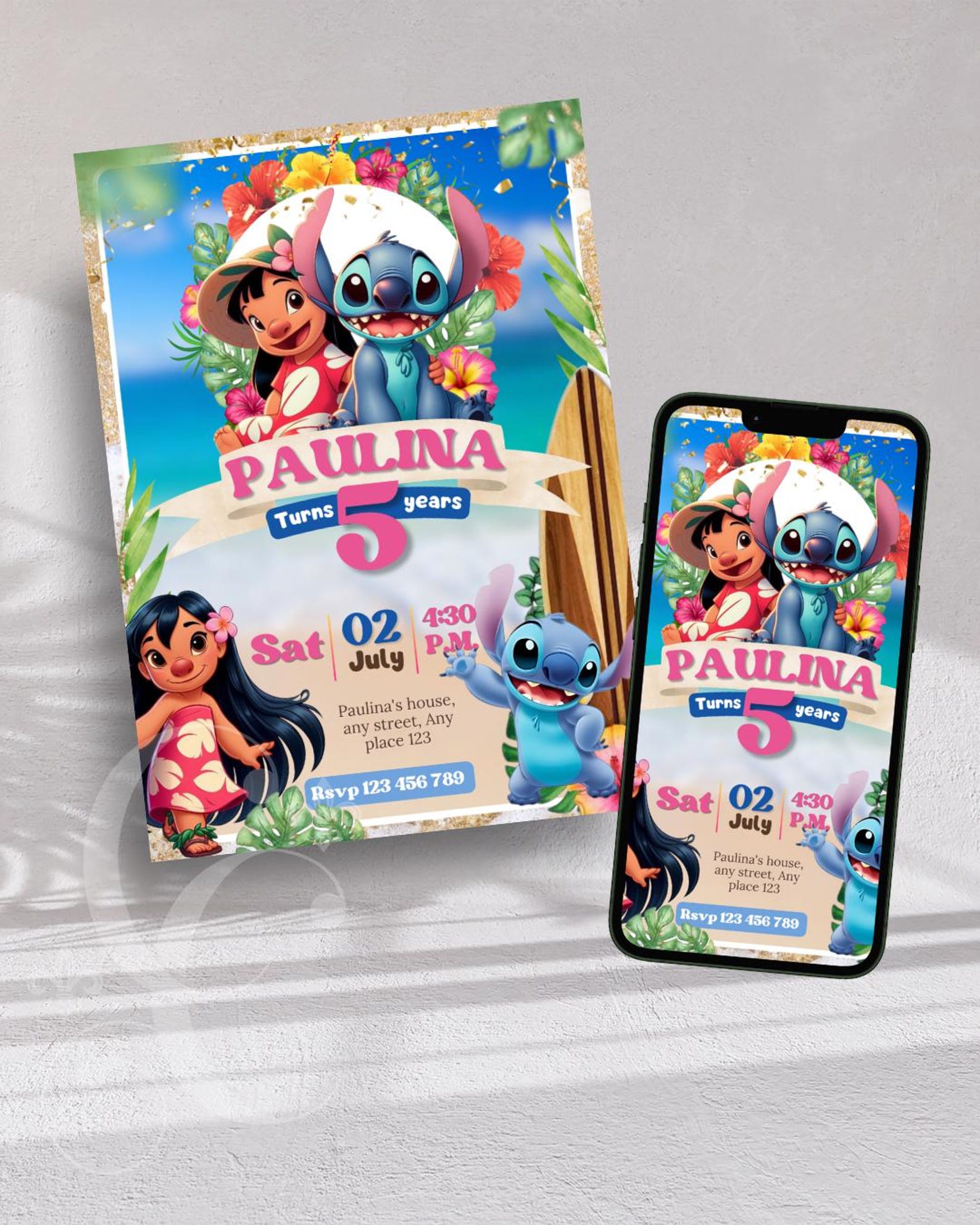 Lilo & Stich Birthday Invitation Template Editable in Canva, Hawaian ...