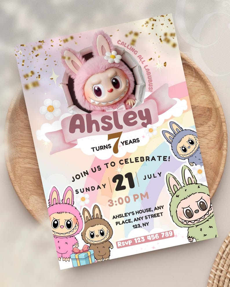 Cute Labubu Editable Birthday Invitation | Editable Invite Template in ...