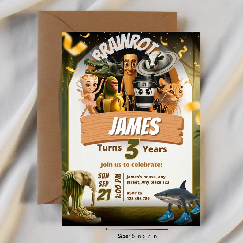 Brainrot Birthday Invitation Editable Template | Funny Meme Party ...